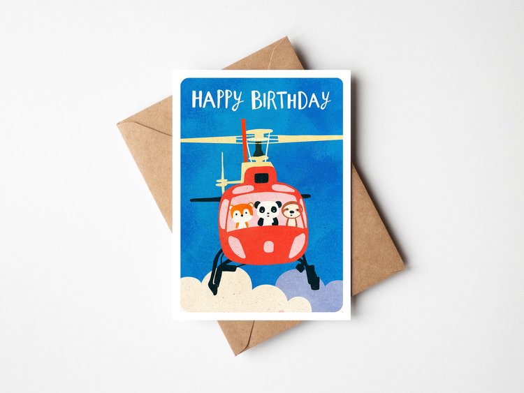 Helicopter Party Animals Birthday Card - Cake and Crayons - Daisy Chain ...